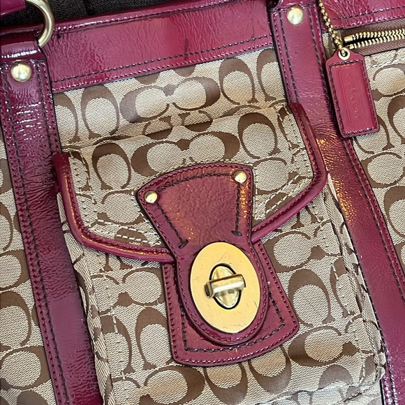 Coach | Bags | Coach Burgundy Sig Jacquard Large Shoulderbag | Poshmark